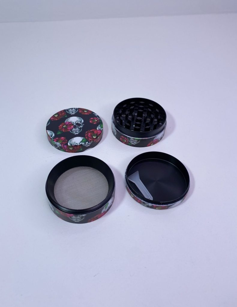 Skull with Red Roses 4 Piece Grinder - East Coast Bongs