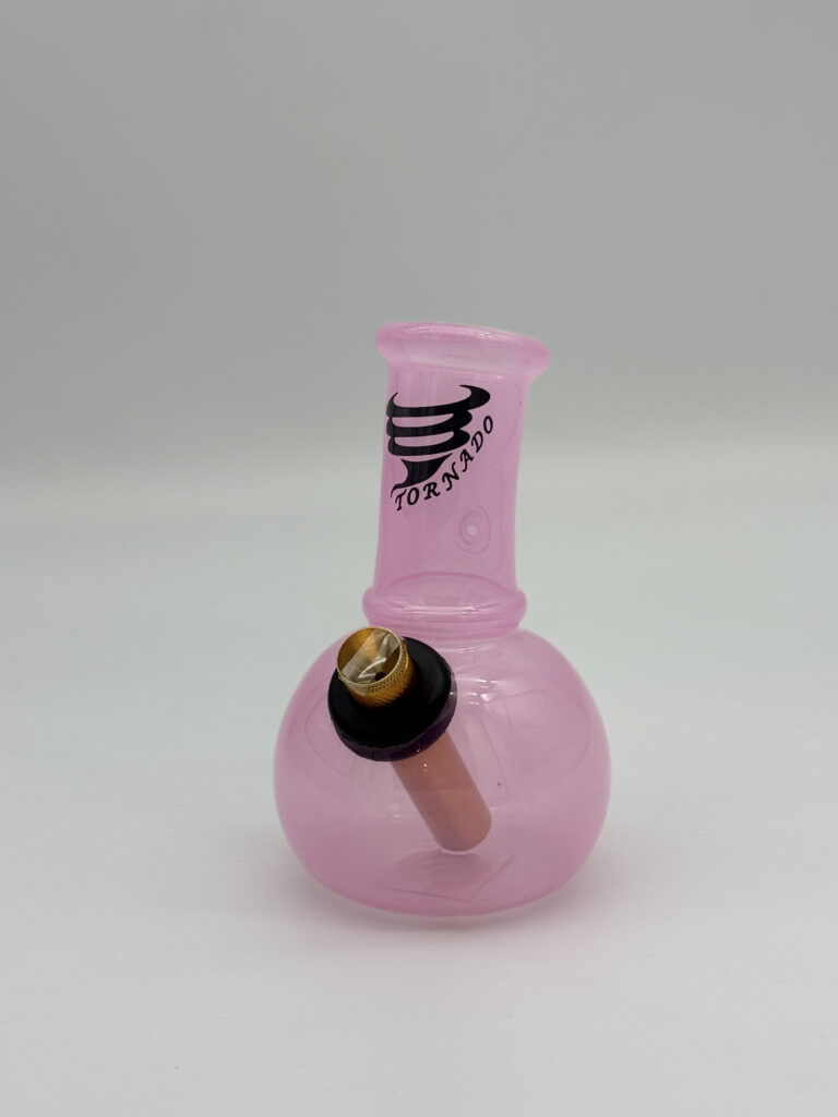Pink Breeze: Compact Bubble Bong with Metal Bonza Stem and Brass Cone ...